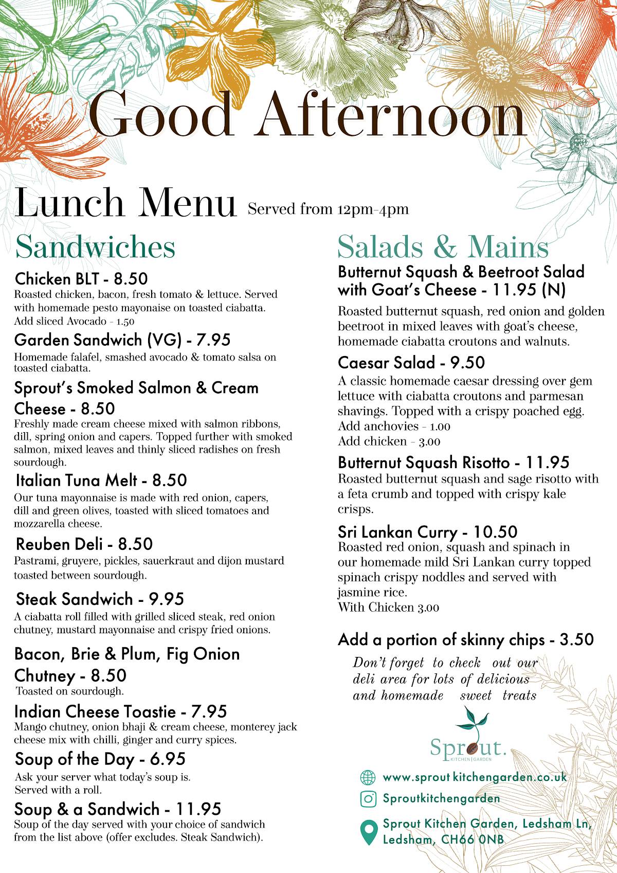 Menu at Sprout Kitchen Garden restaurant, Ellesmere Port