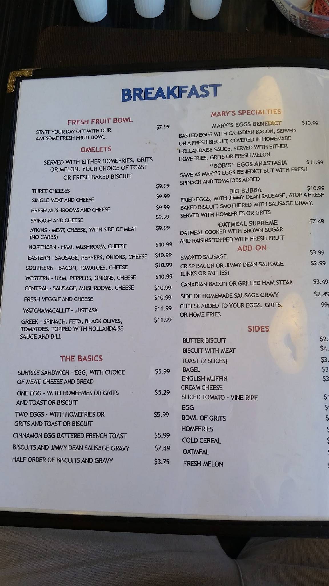 Menu at Harbor View Café cafe, St. Augustine