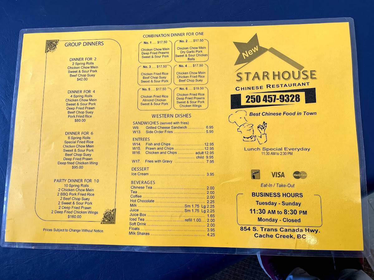 Menu at Star House Restaurant, Cache Creek
