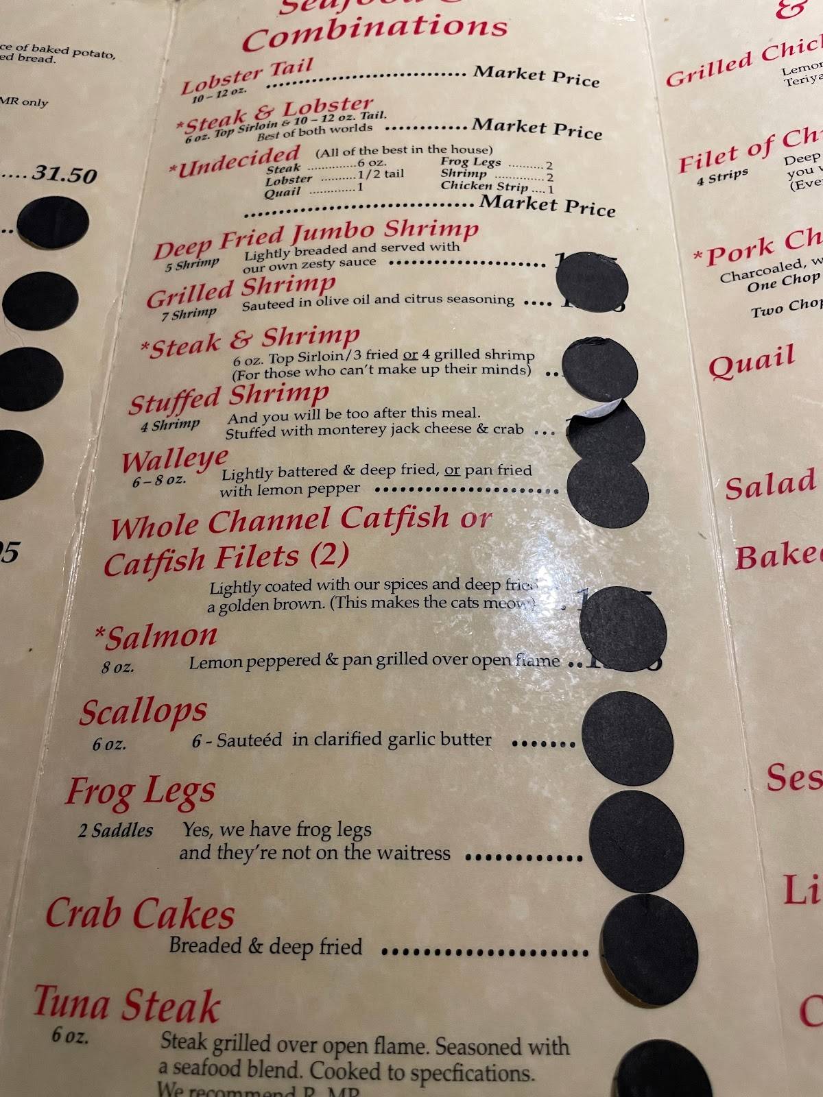 Menu at Steak Inn steakhouse, Shell Knob, Waters Edge Dr