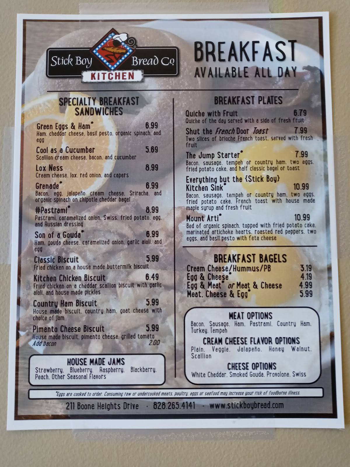 Menu at Stick Boy Kitchen restaurant, Boone