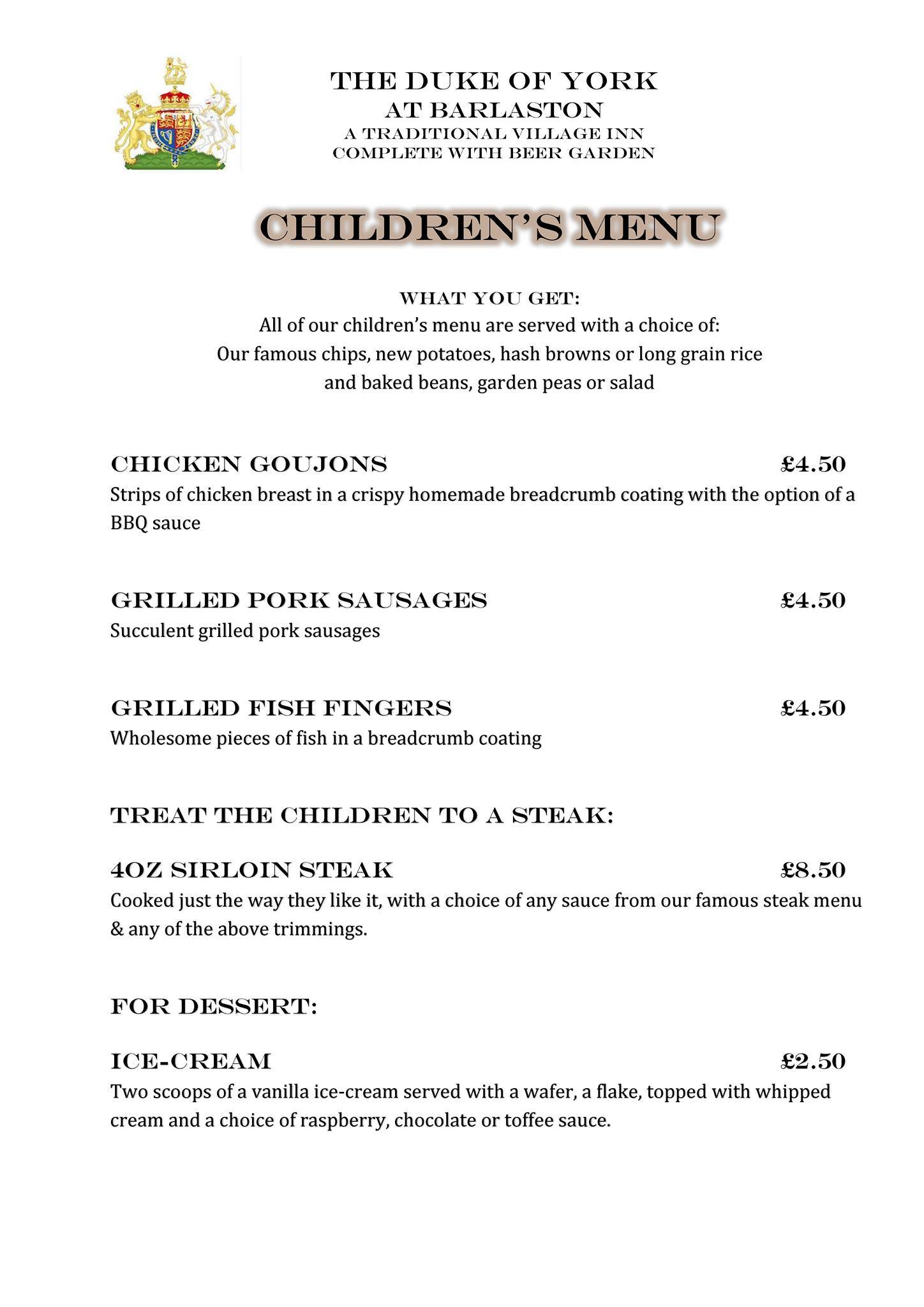 Menu at The Duke of York pub & bar, Stoke-on-Trent