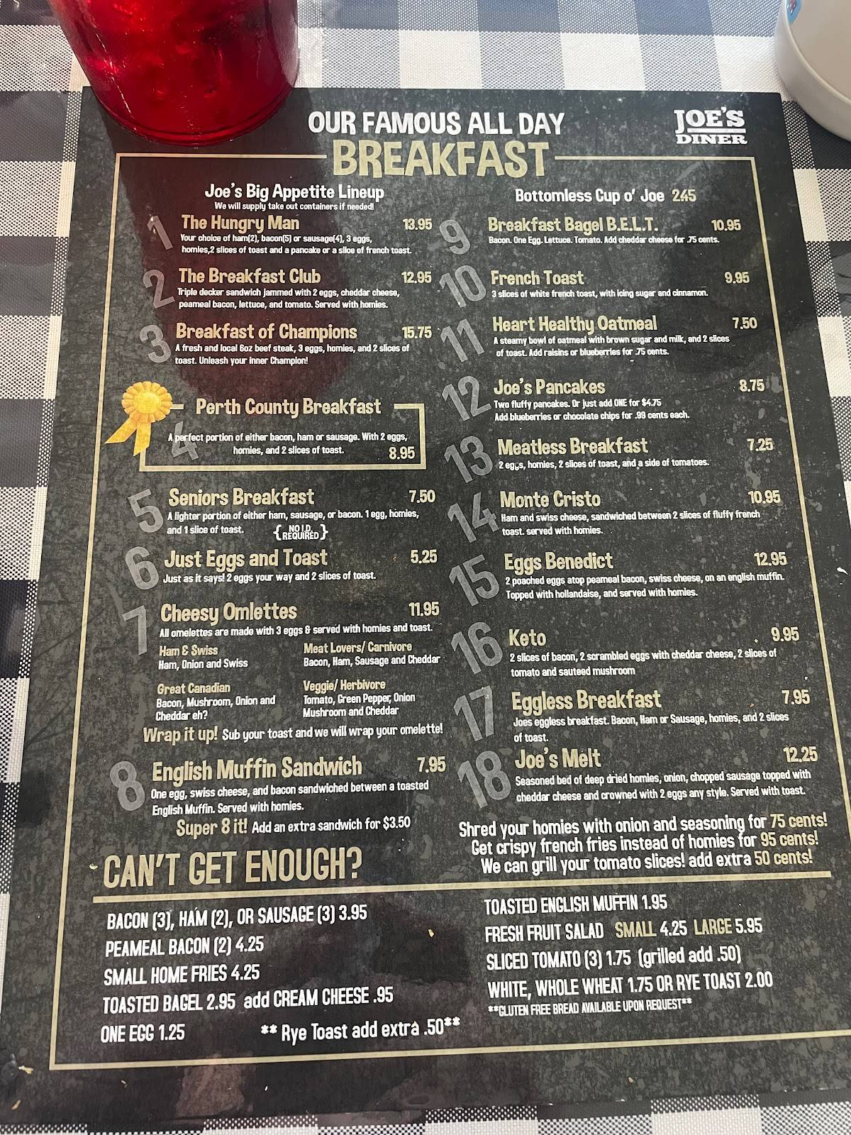 Menu at Joe's Diner - Stratford restaurant, Stratford
