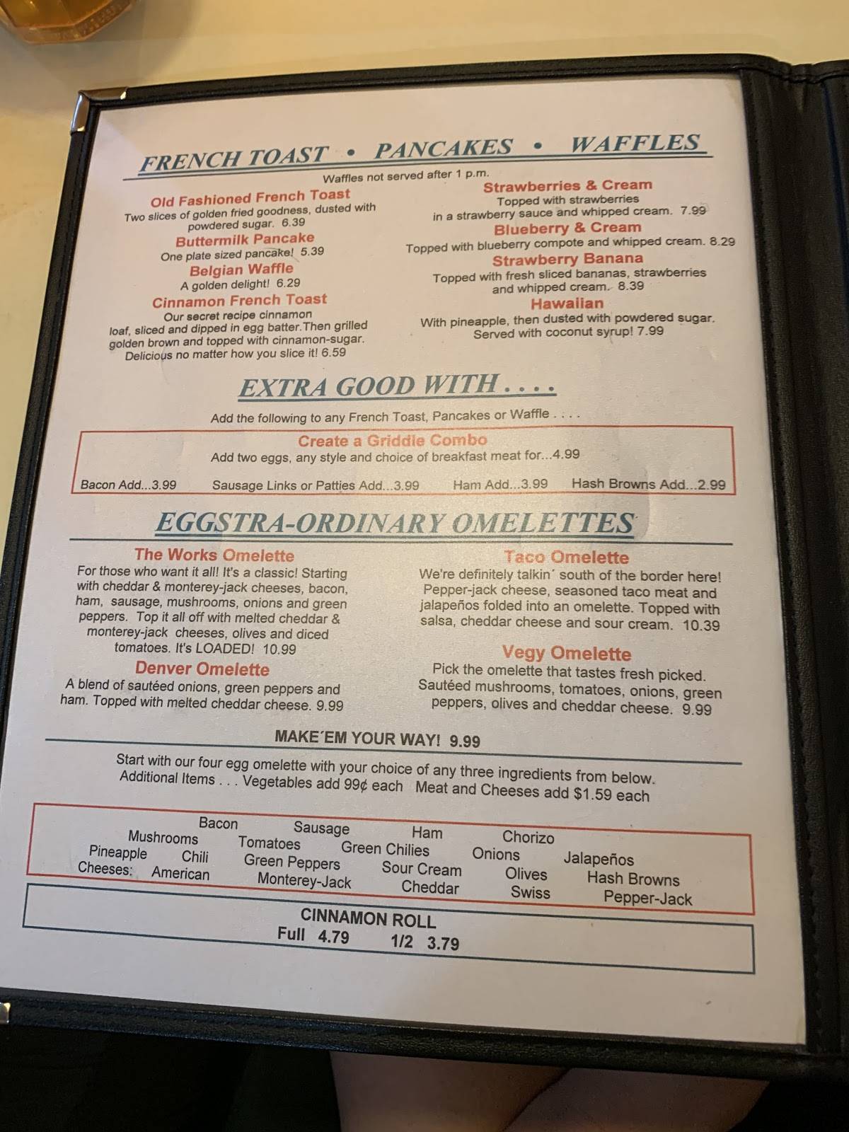 Menu at Sunrise Inn restaurant, Nampa