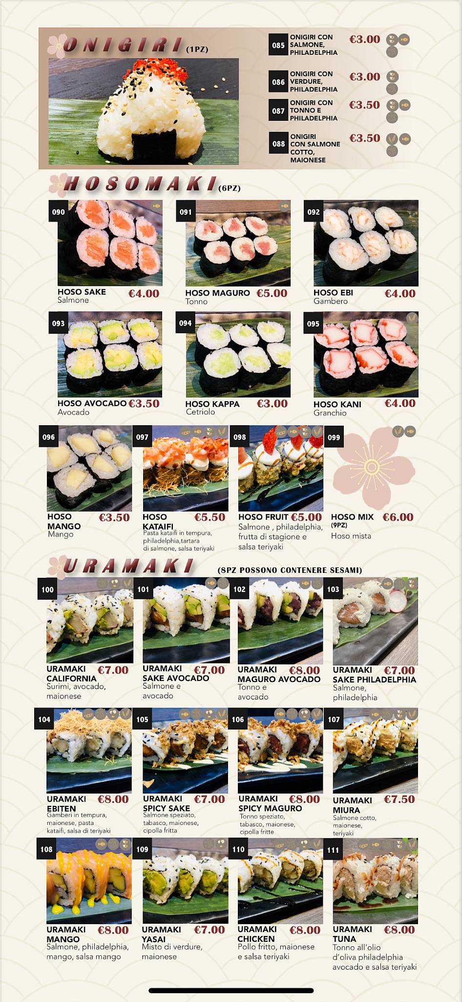Menu da Sushi Queen ristorante giapponese e cinese, Cecina