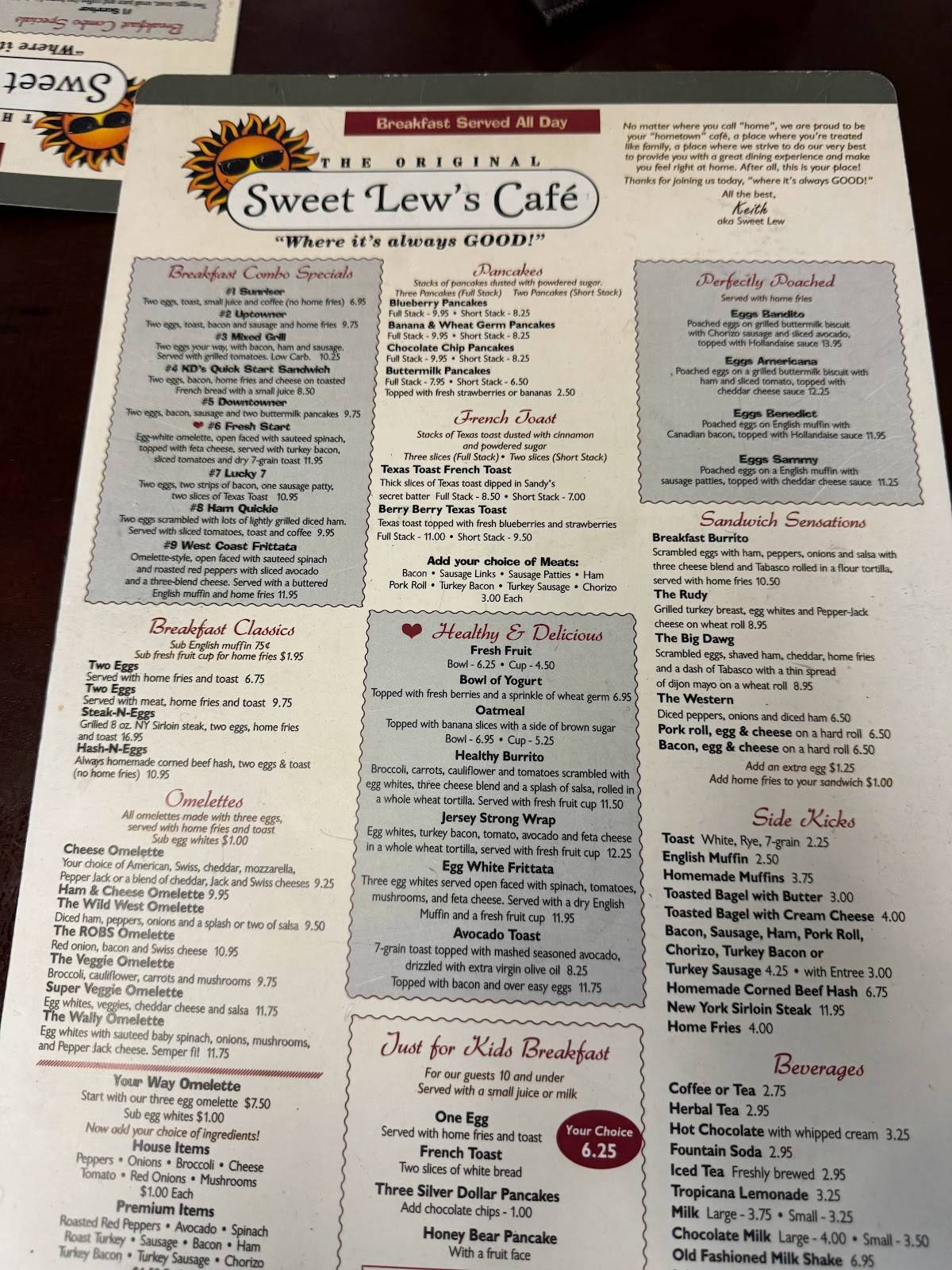 Menu at Sweet Lew's Cafe, Freehold