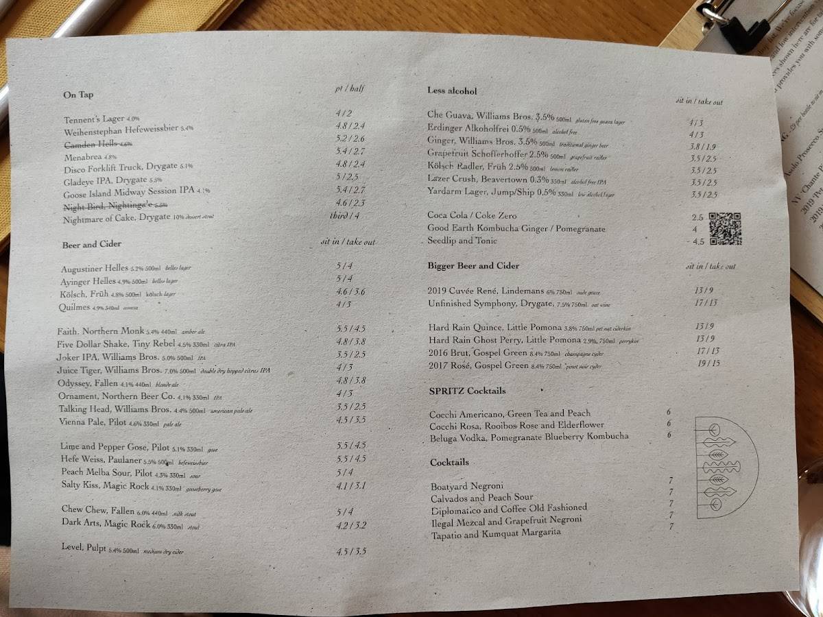 Menu at Sylvan restaurant, Glasgow