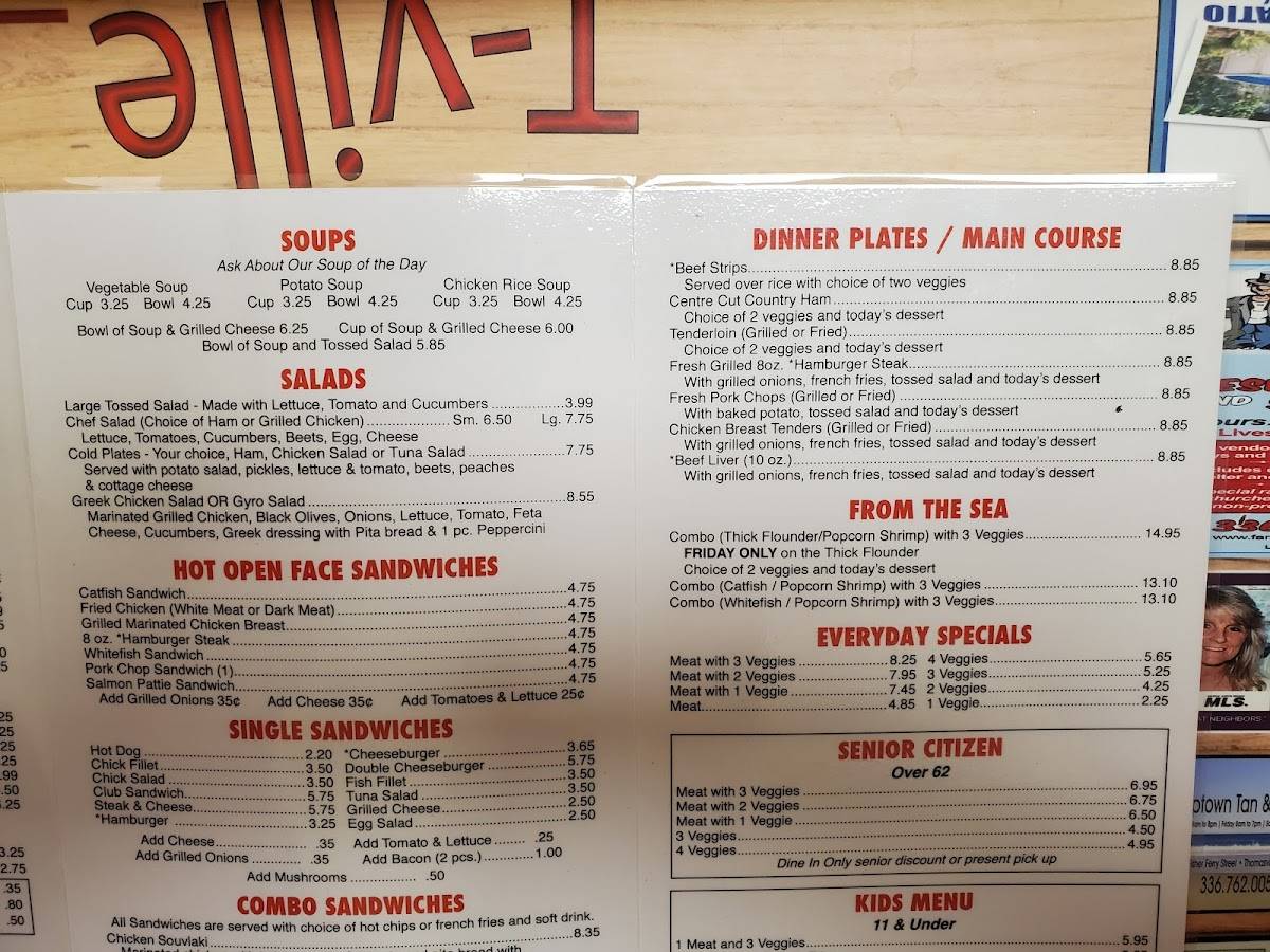 Menu at T-Ville Diner restaurant, Thomasville