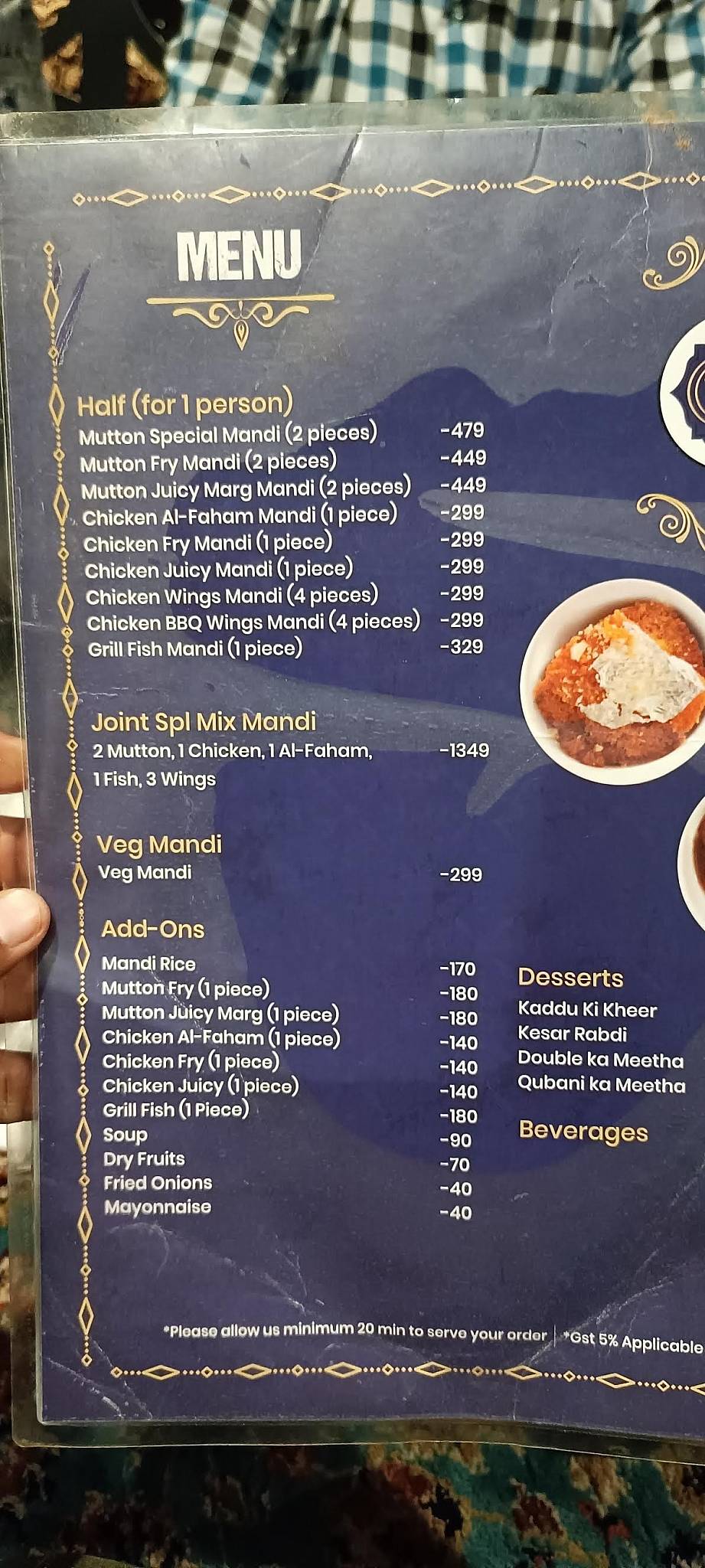 Menu at THE JOINT AL-MANDI, Kurnool
