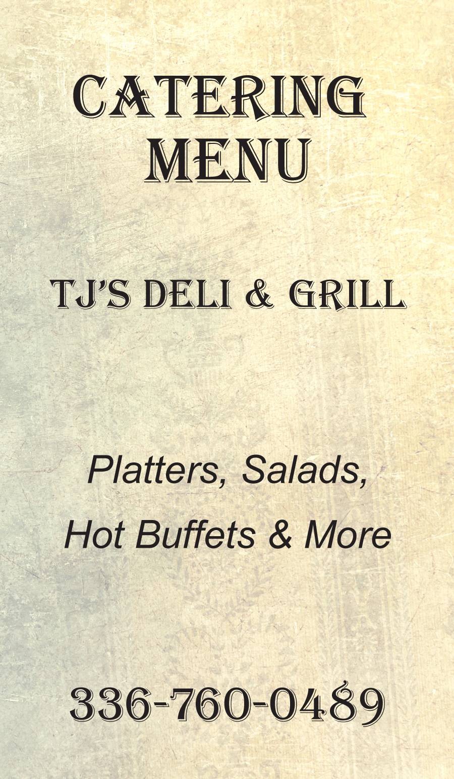 Menu at TJ's Deli & Grill restaurant, Winston-Salem, Country Club Rd