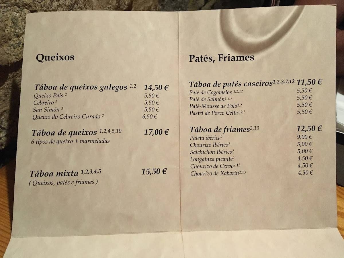 Carta del restaurante Taberna O Lagar en Eiras, España