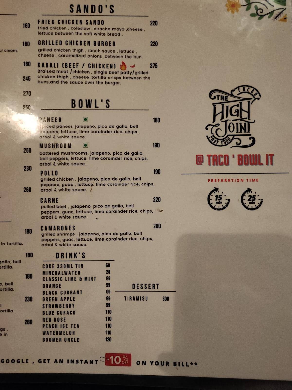 Menu at Taco bowl it, Chennai