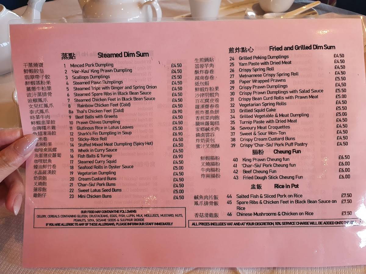 Menu at Tai Tung restaurant, Croydon, 544 Purley Way
