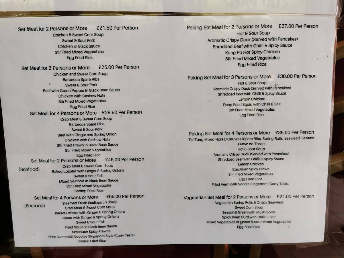 Menu at Tai Tung restaurant, Croydon, 544 Purley Way