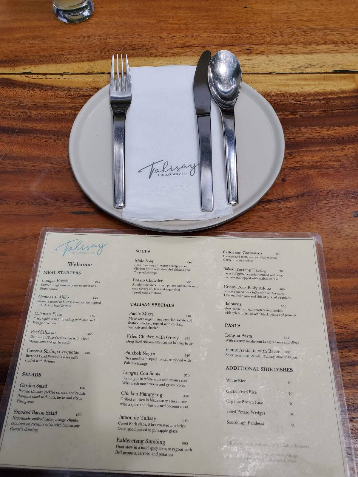 Menu at Talisay The Garden Cafe, Quezon City