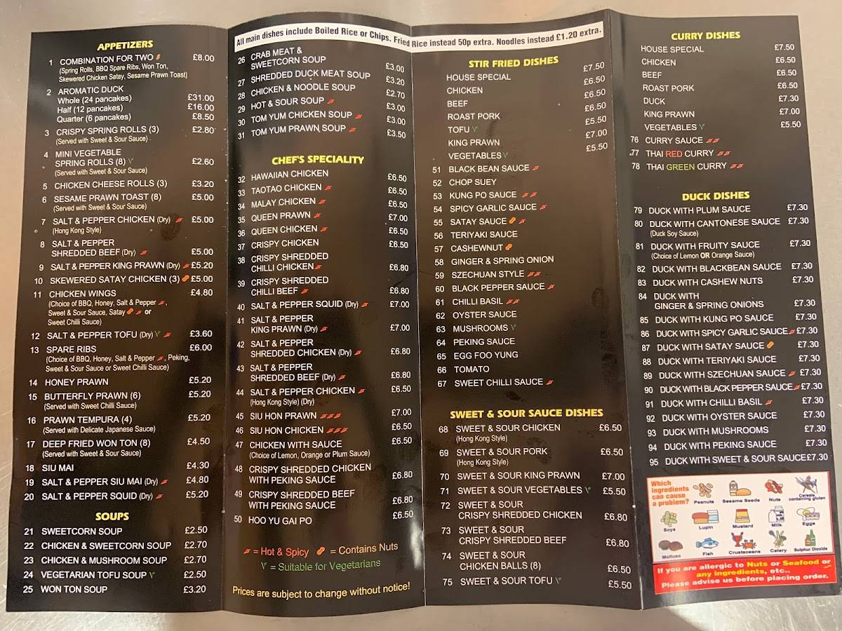 Menu at Tams noodle bar chirk, Chirk