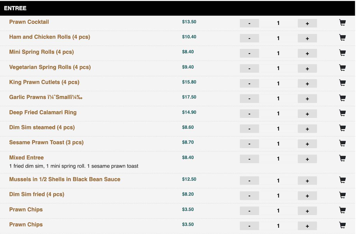 Menu at Dragon Palace restaurant, Tamworth