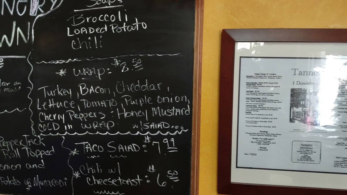 Menu at Tannery Downtown restaurant, Greeneville, 117 E Depot St