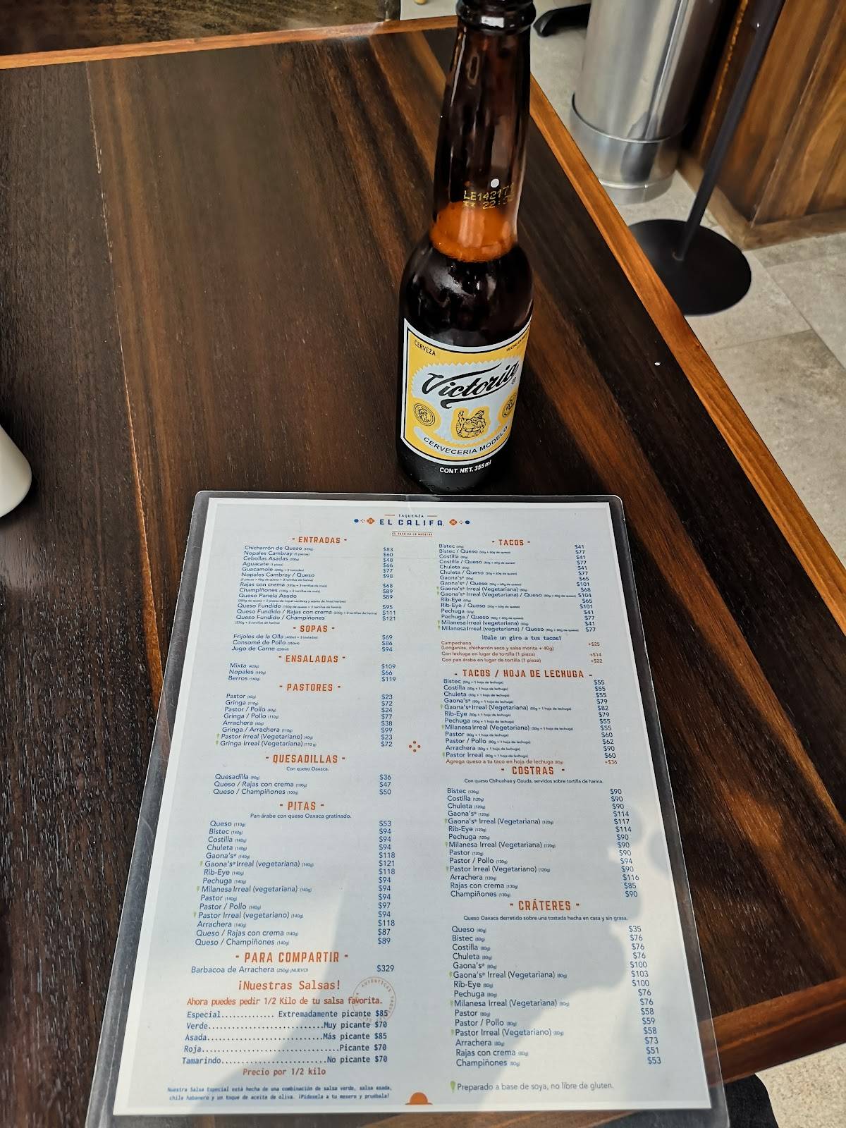 Carta del restaurante Taquería El Califa, Ciudad del México, Av. P.º ...