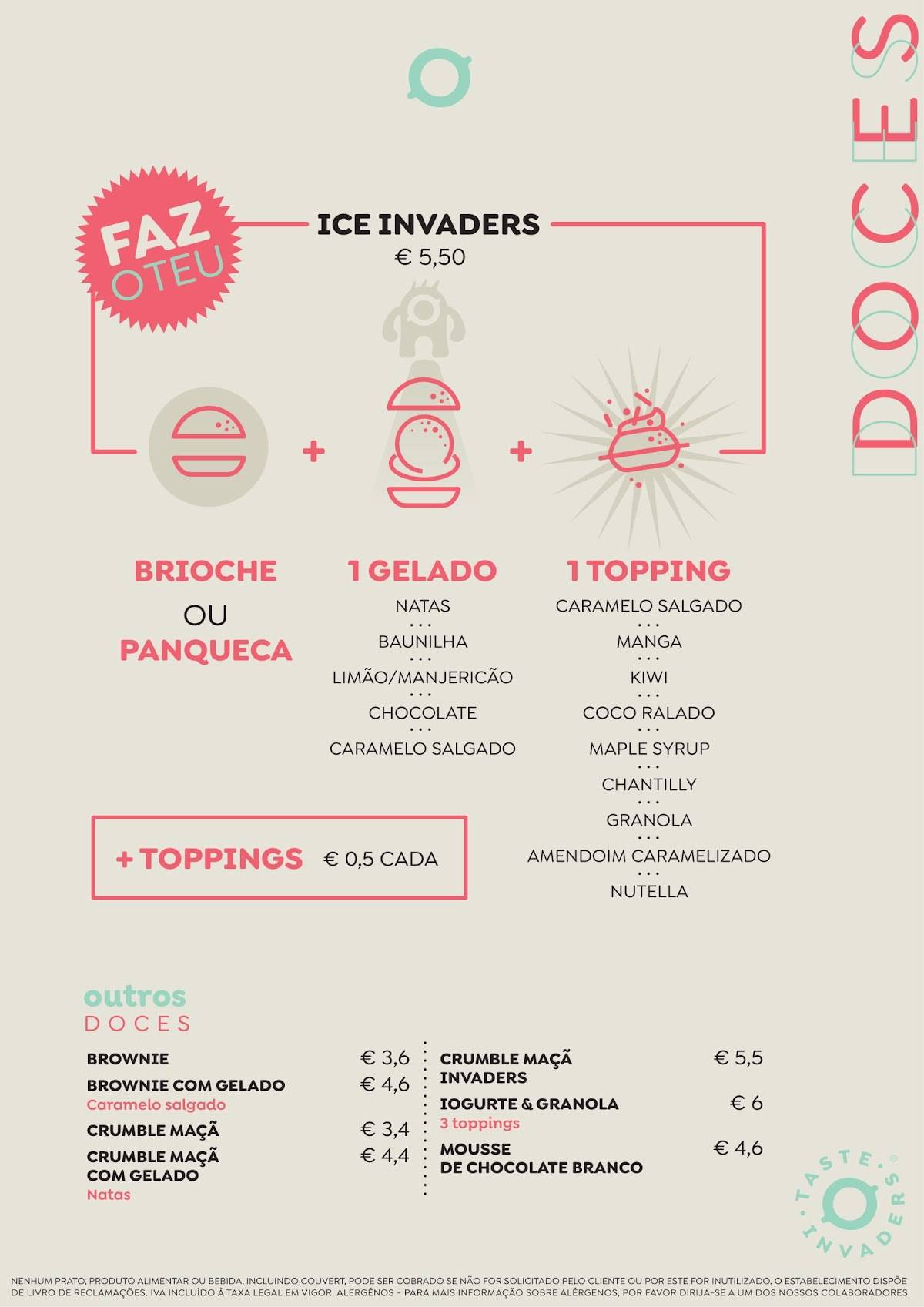 Menu em Taste Invaders restaurante, Lisboa
