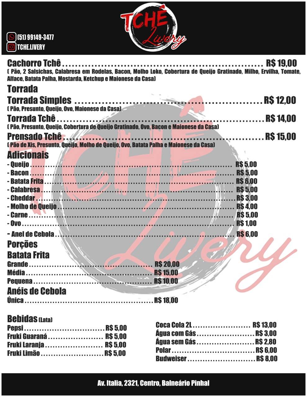 Menu em Tchê Livery restaurante, Viamão