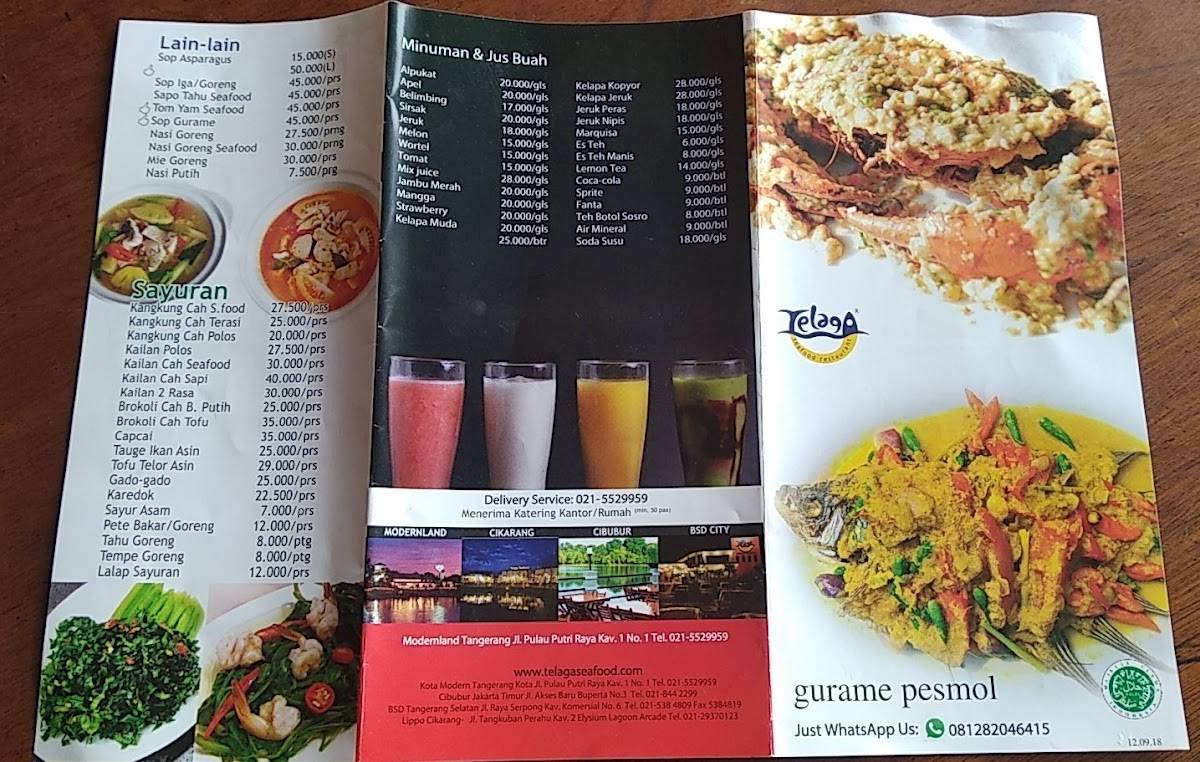 Menu at Telaga Seafood Modernland restaurant, Tangerang, Jl. Pulau ...