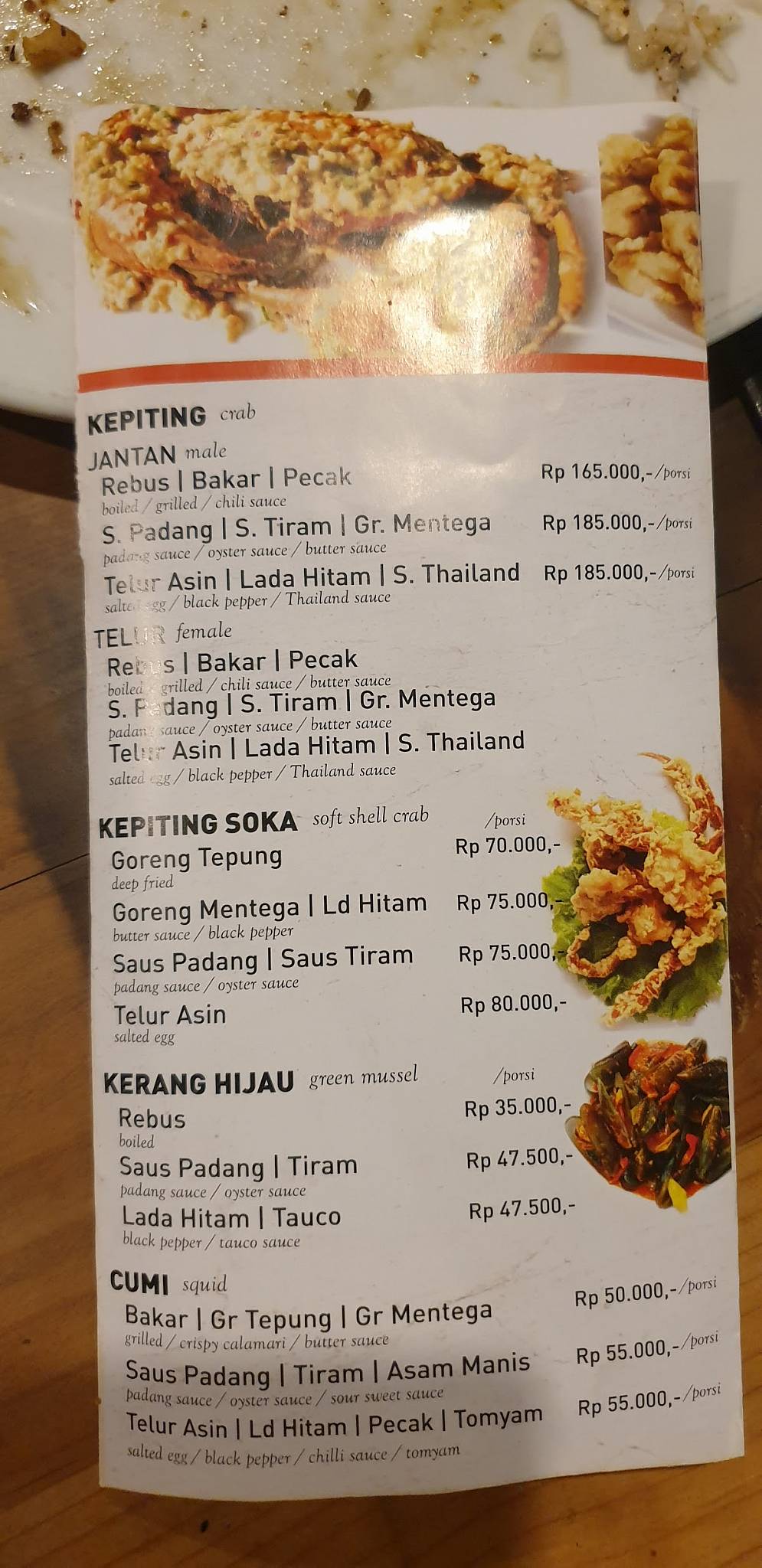 Menu at Telaga Seafood Modernland restaurant, Tangerang, Jl. Pulau ...