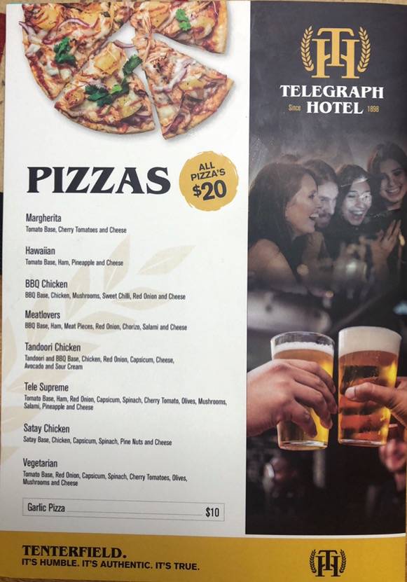 Menu at Telegraph Hotel, Tenterfield pub & bar, Tenterfield