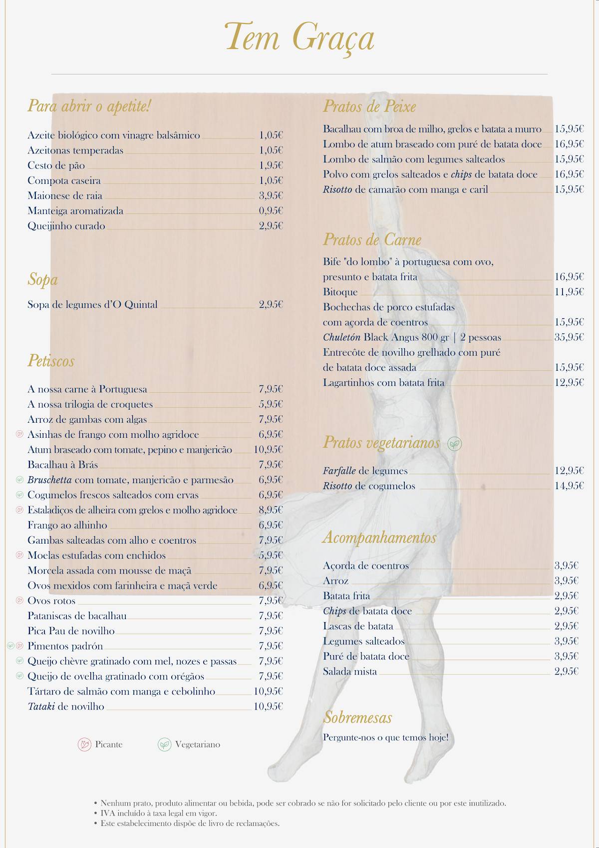 Menu at Tem Graça restaurant, Portugal