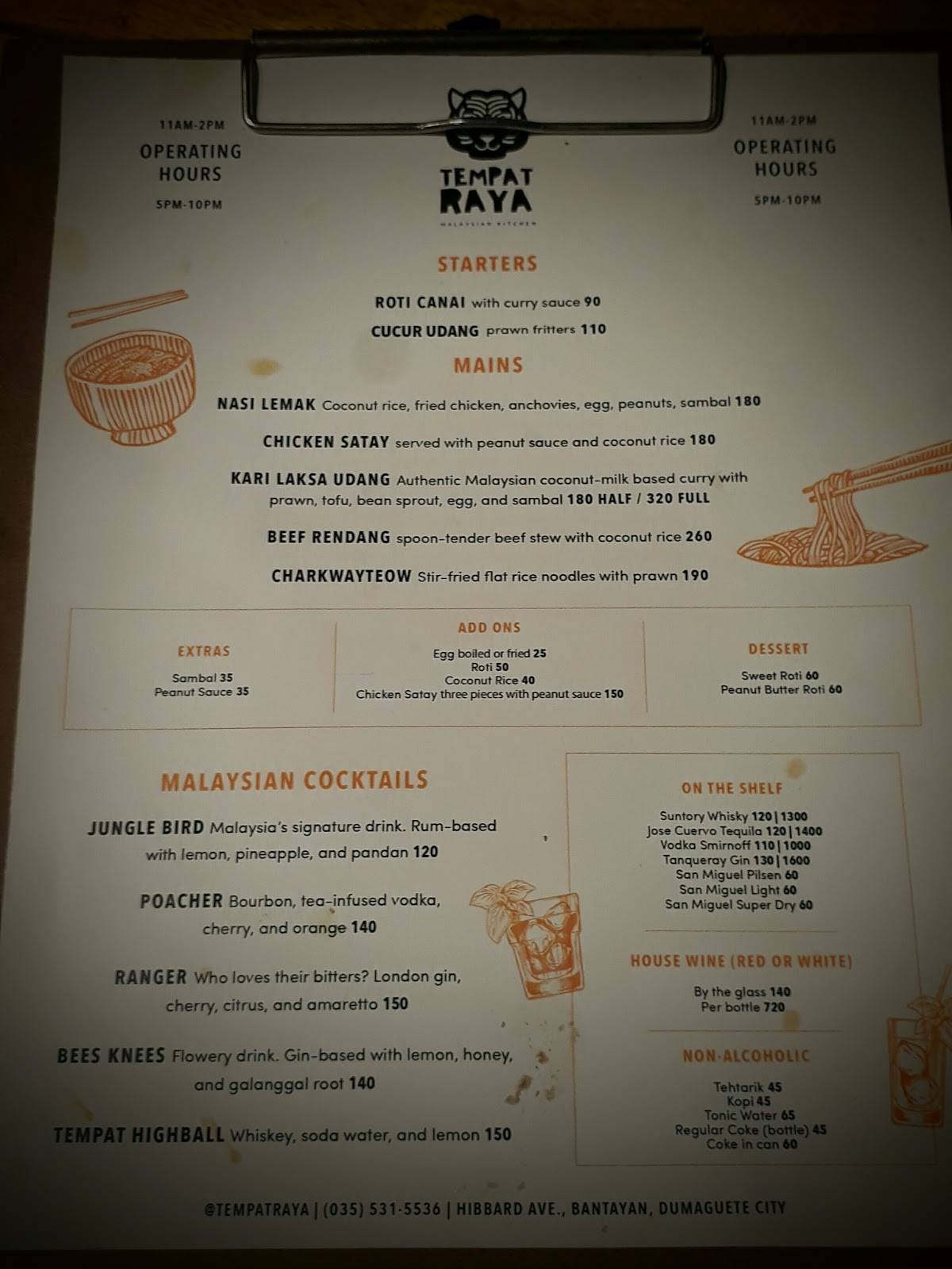 Menu at Tempat Raya Malaysian Kitchen pub & bar, Dumaguete