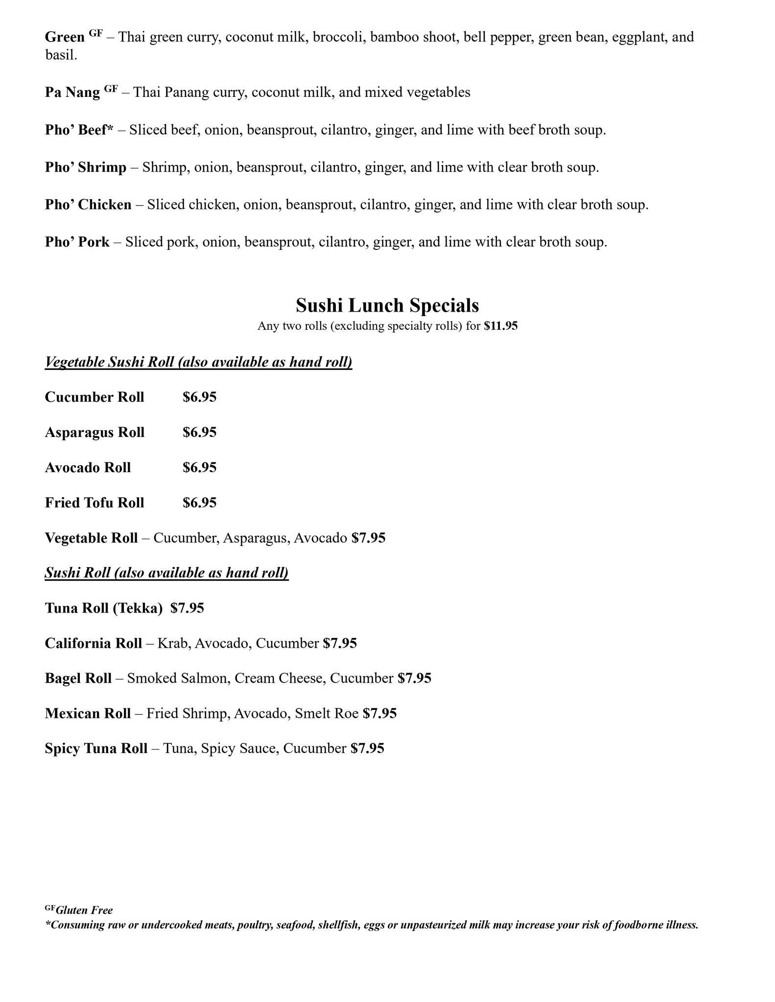 Menu at Thai Cortez restaurant, Cortez