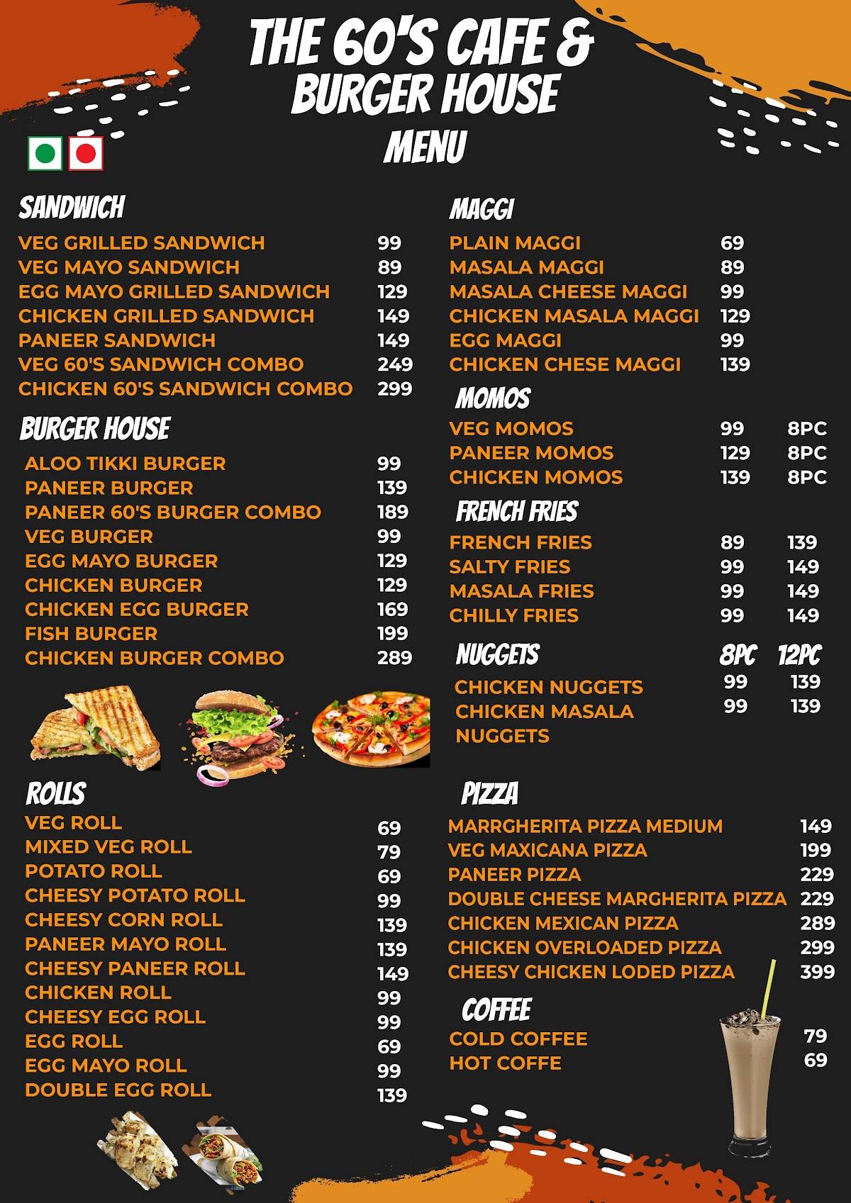 Menu at The 60's cafe &burger house, Pune