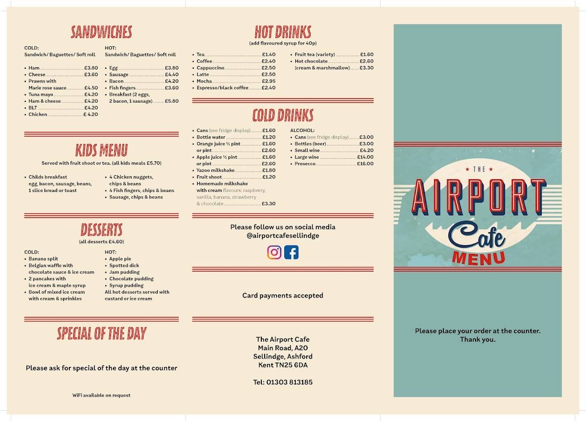 Menu at The Airport Cafe, Aldington, Main Road