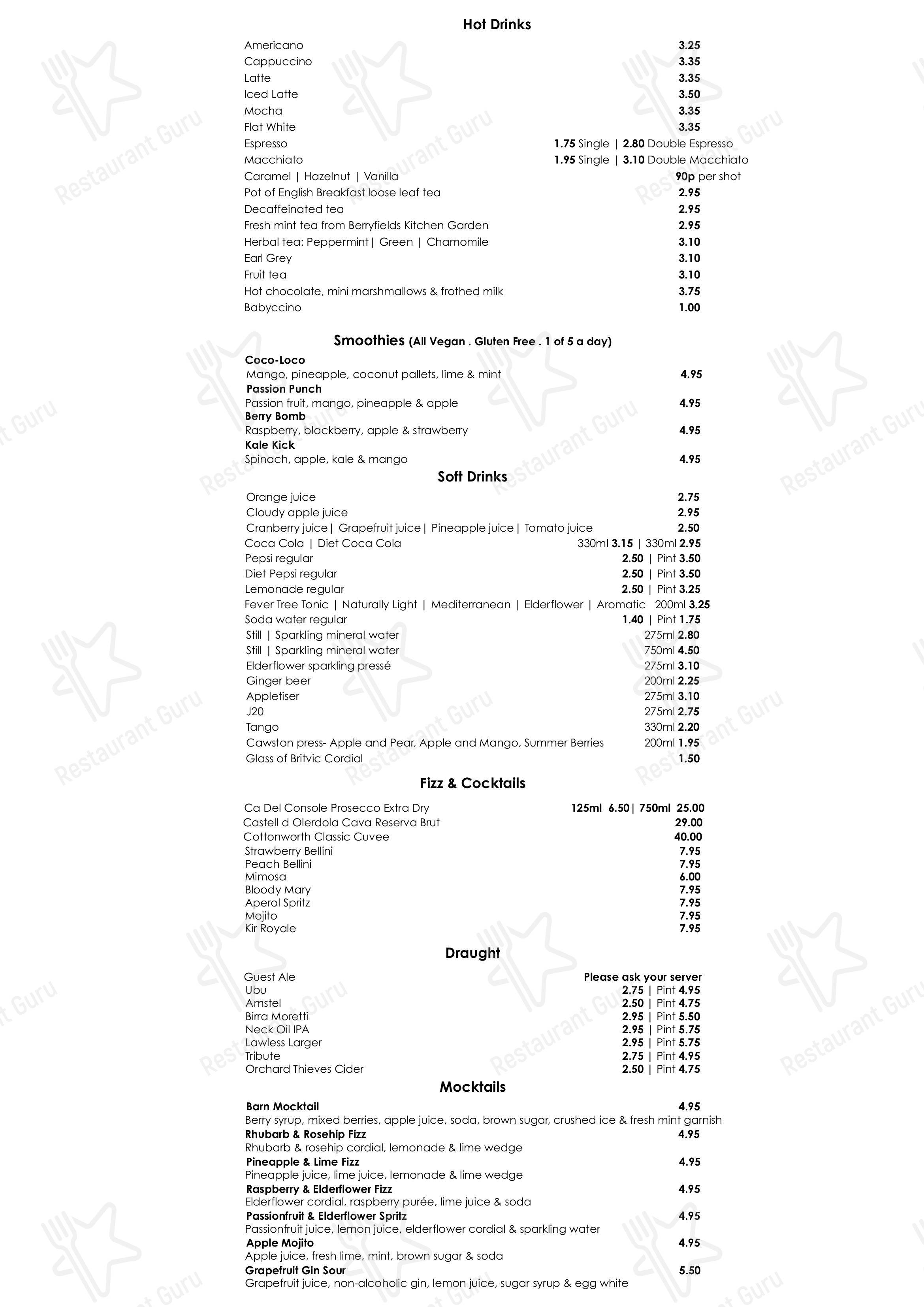 Menu at The Barn At Berryfields, Meriden, Berryfields Farm