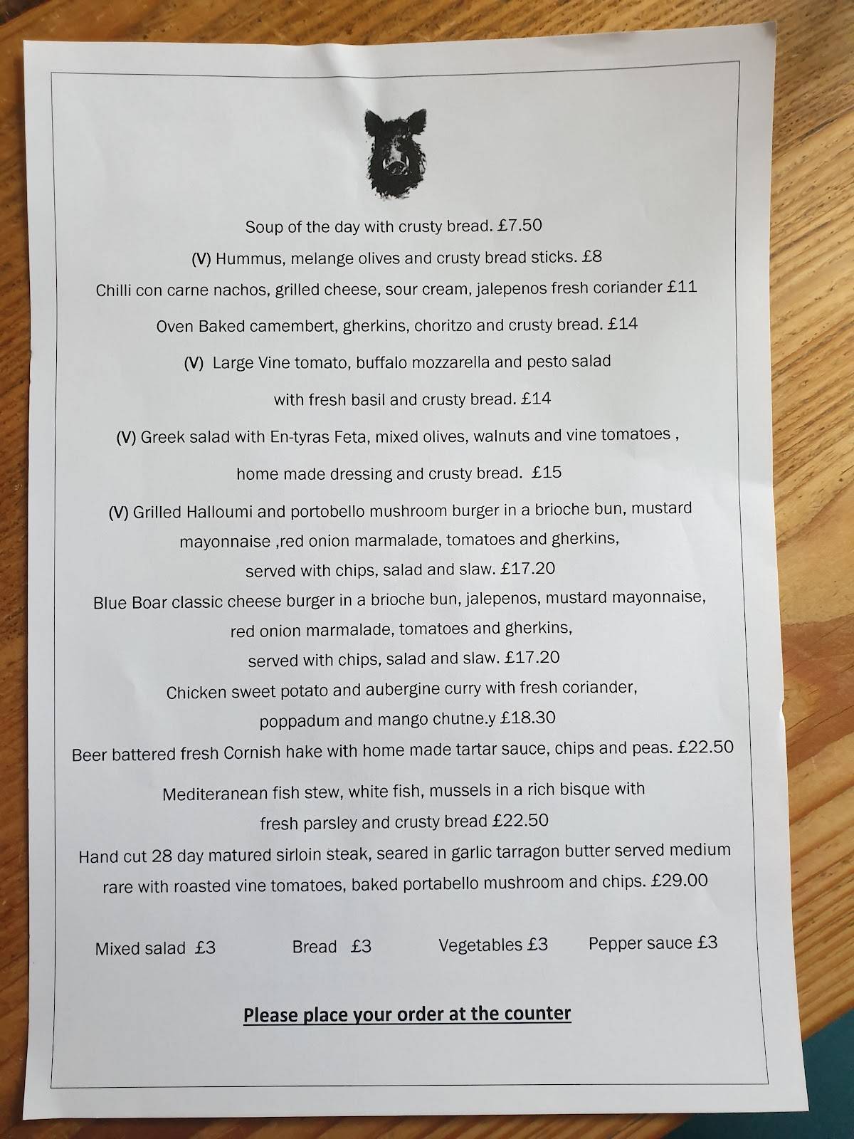 Menu at The Blue Boar pub & bar, Hay-on-Wye, Castle St