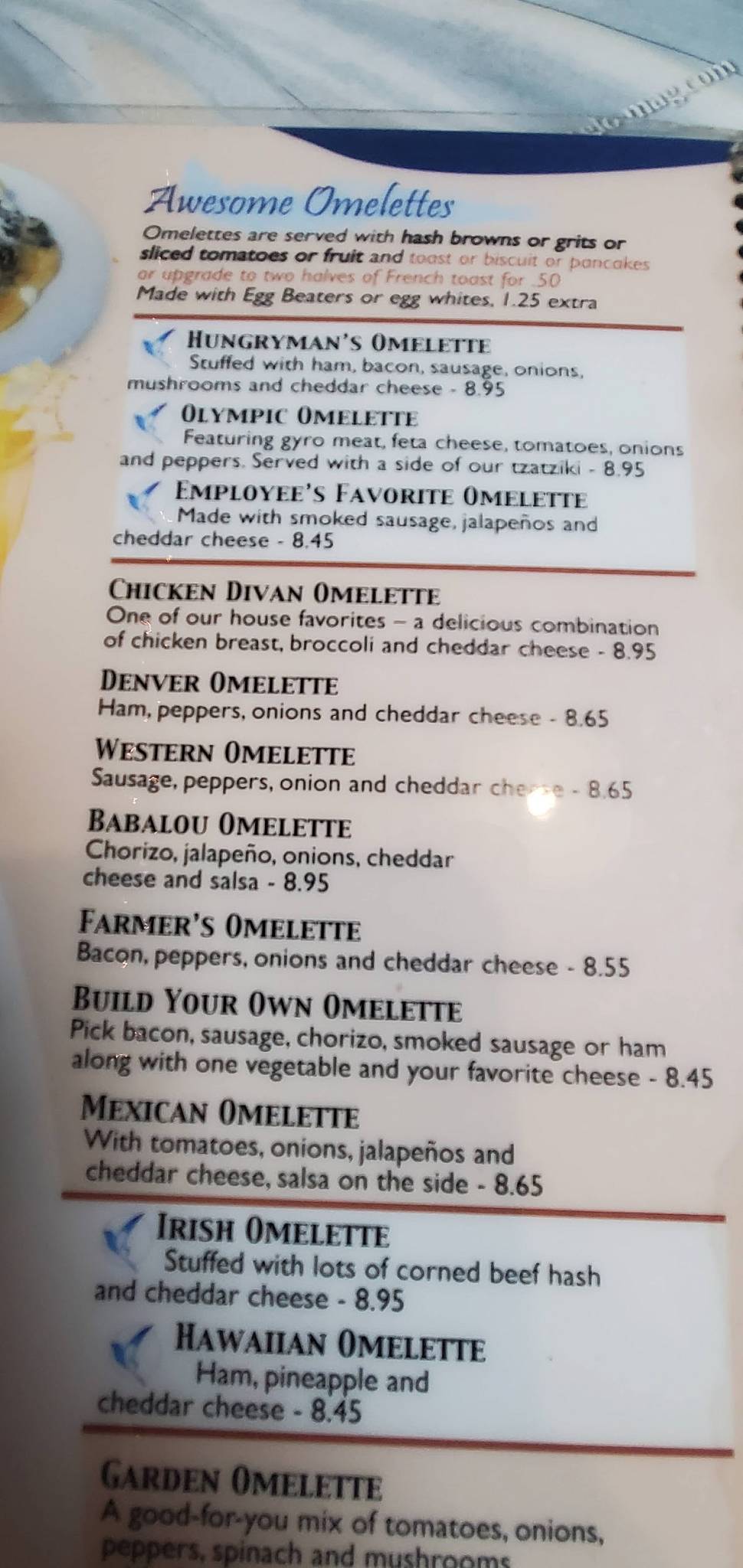 Menu at The Bluebird Restaurant, Fort Wayne