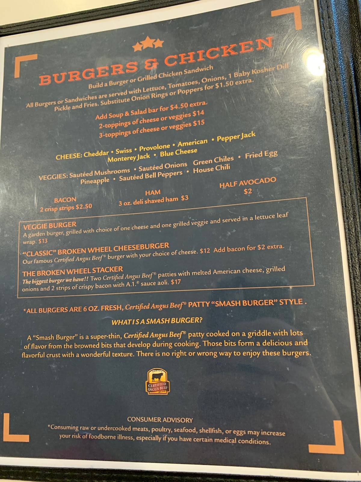 Menu at The Broken Wheel pub & bar, Kellogg