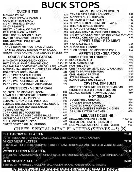 Menu at The Buck Stops Here, Gurugram