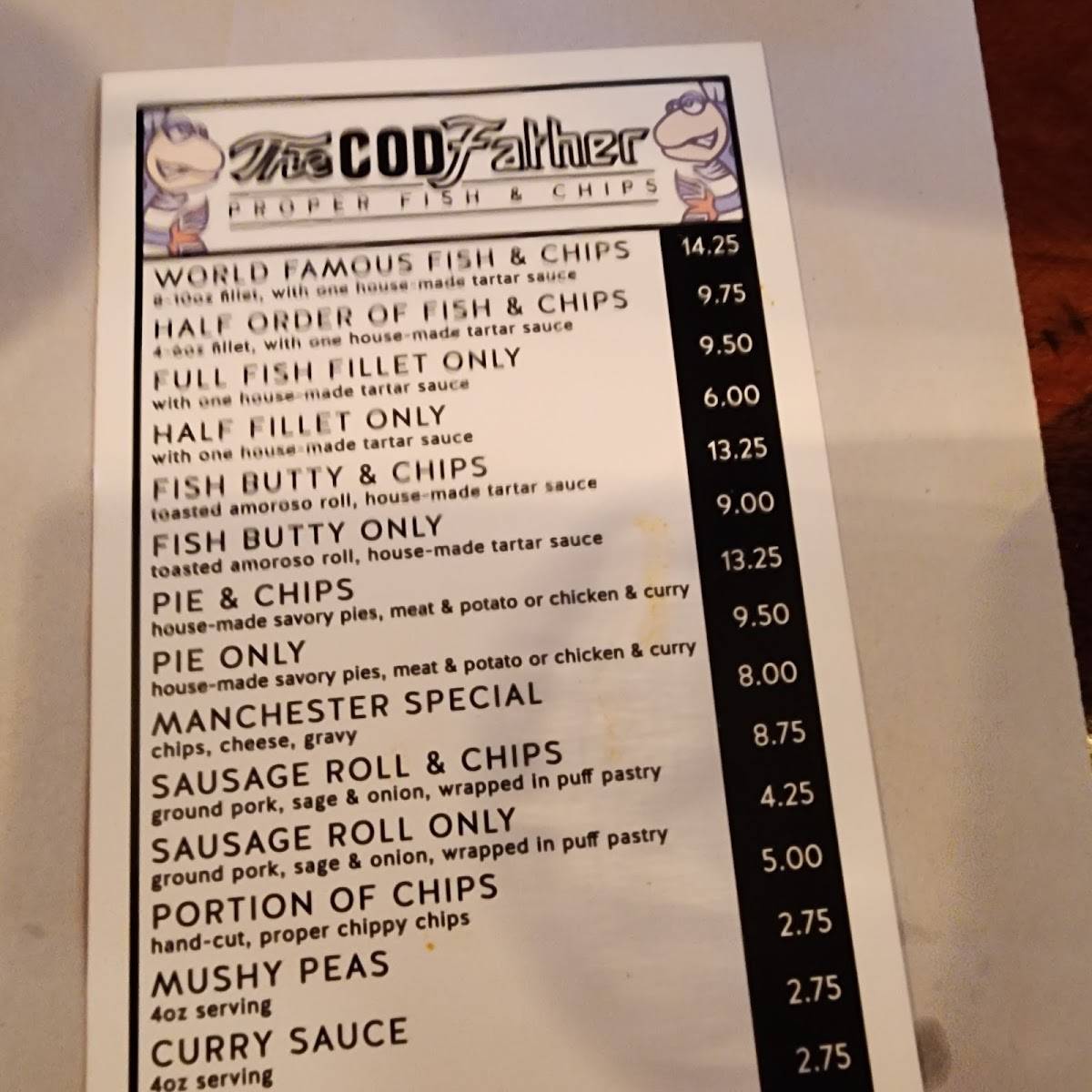Menu at The CODfather, Proper Fish & Chips restaurant, North Charleston ...
