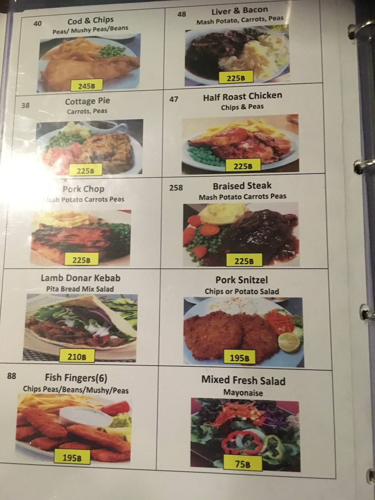 Menu at The Caddy Shack restaurant, Pattaya City