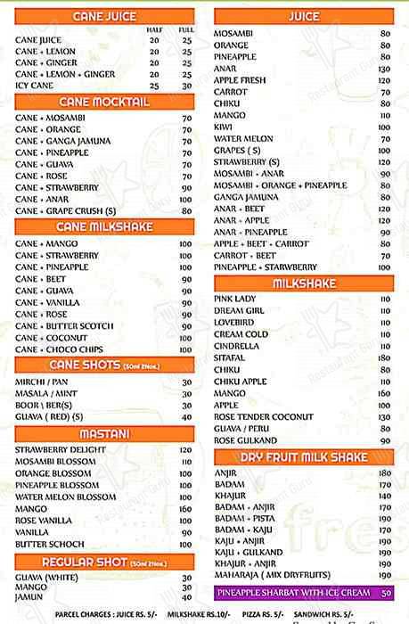 Menu at The Cane Cycle, Nashik
