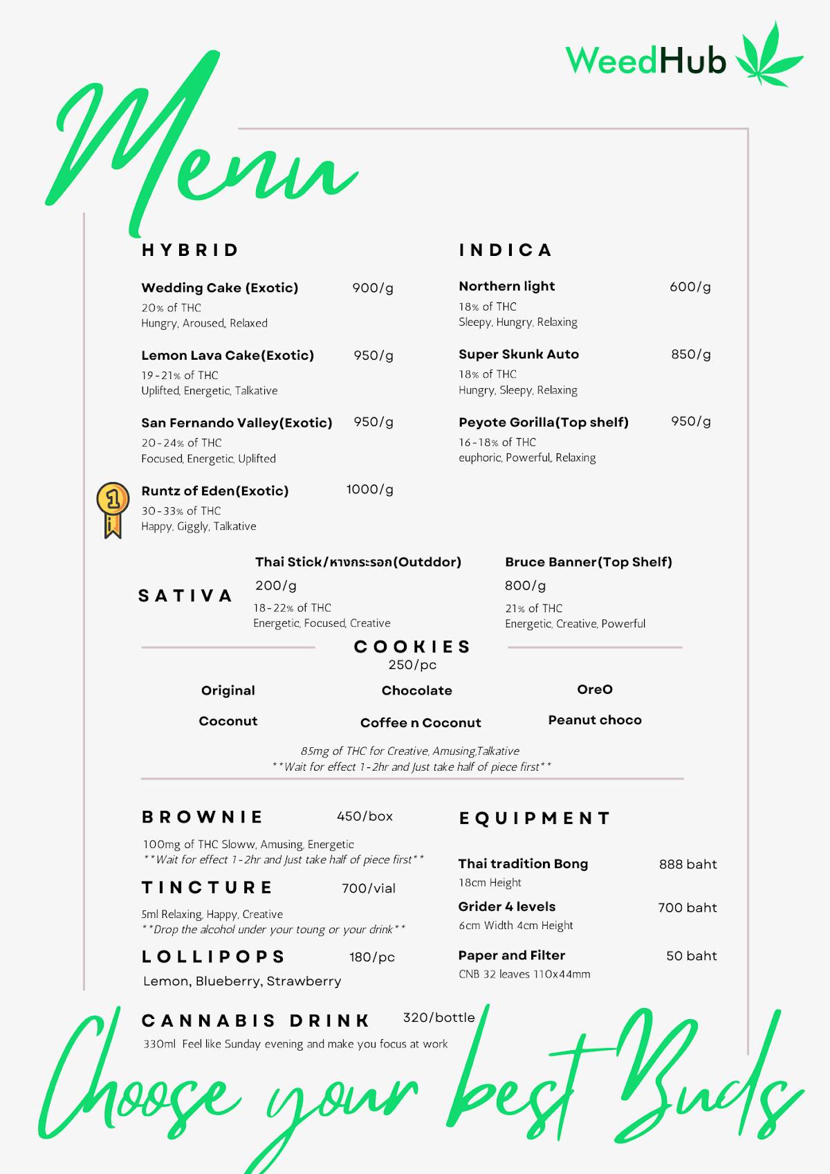 Menu at Weedhub Bangkok No.1 Edibles/CBD/ (กัญชา/ร้านค้าดอกกัญชา), Bangkok