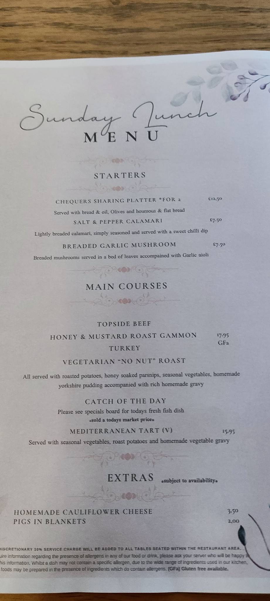 Menu at The Chequers pub & bar, Weston-on-the-Green, Northampton Rd
