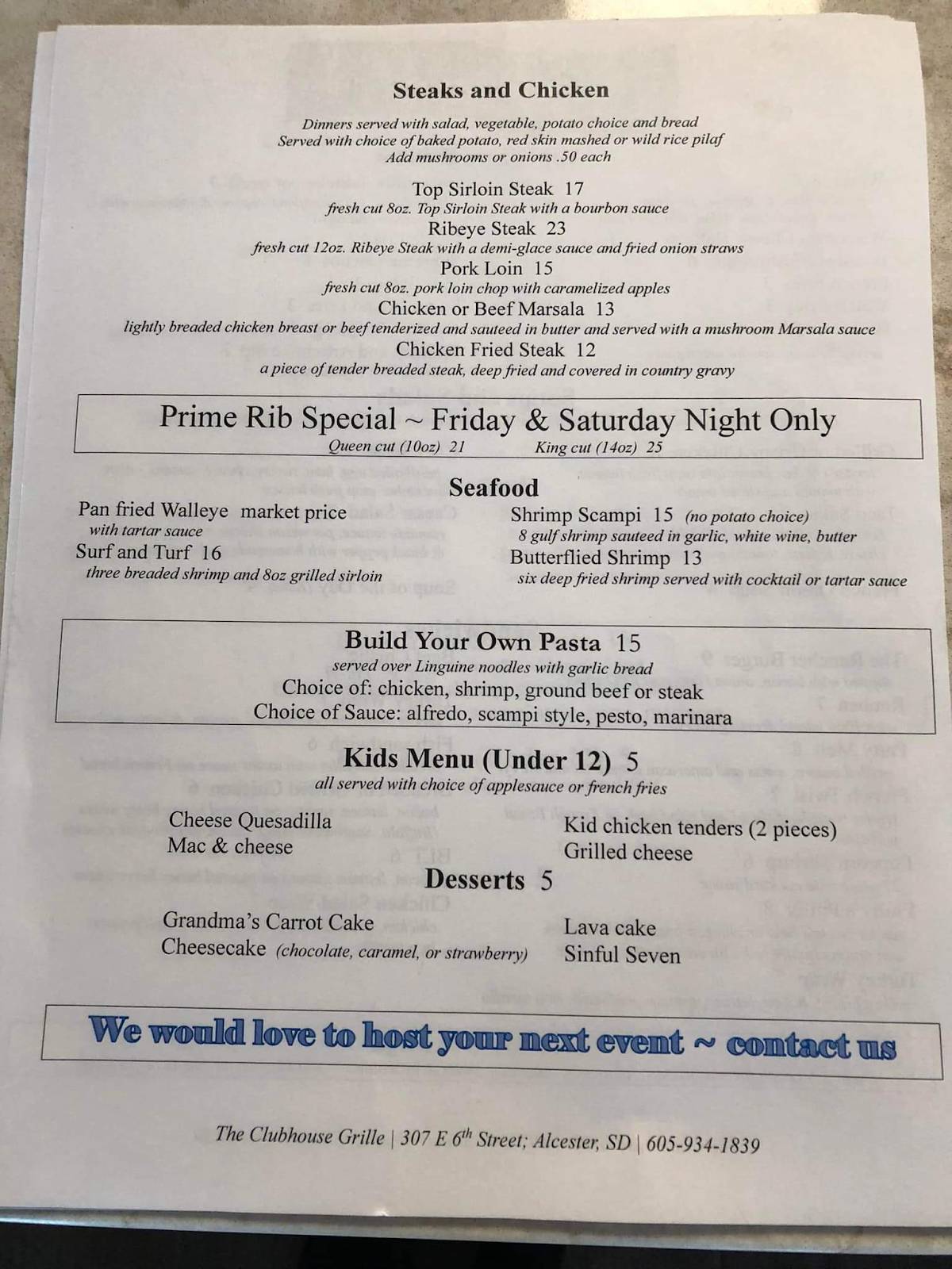 Menu at The Clubhouse Grille, Alcester