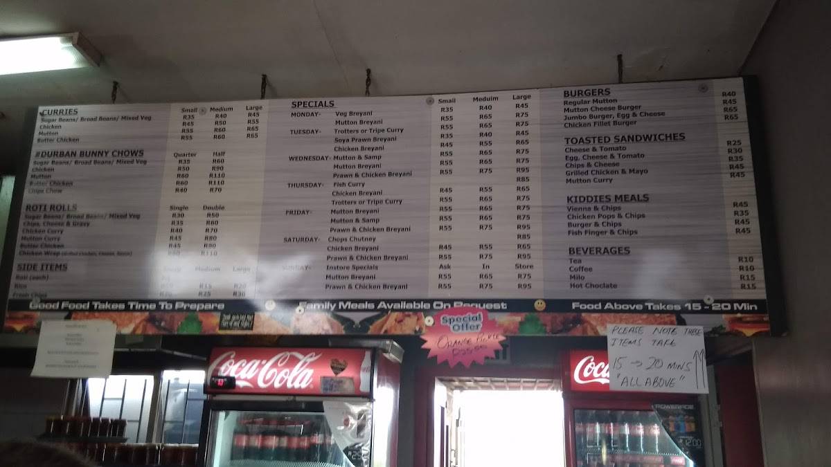 Menu at The Curry O's restaurant, Pinetown