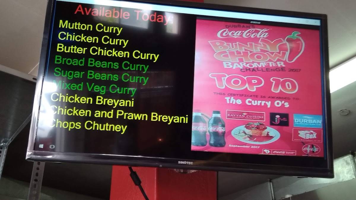 Menu at The Curry O's restaurant, Pinetown