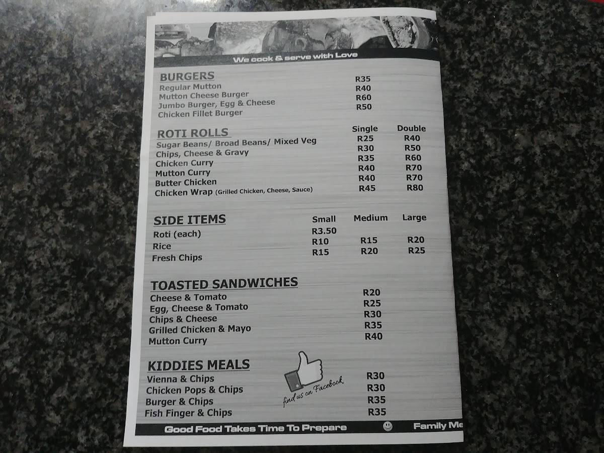 Menu at The Curry O's restaurant, Pinetown