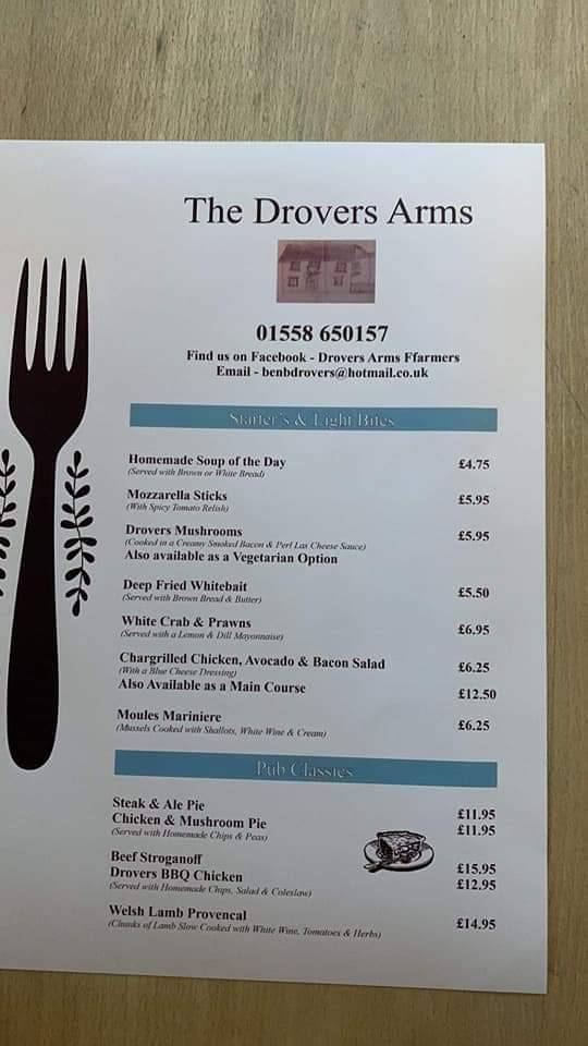 Menu at The Drovers Sigma Diner pub & bar, Ffarmers