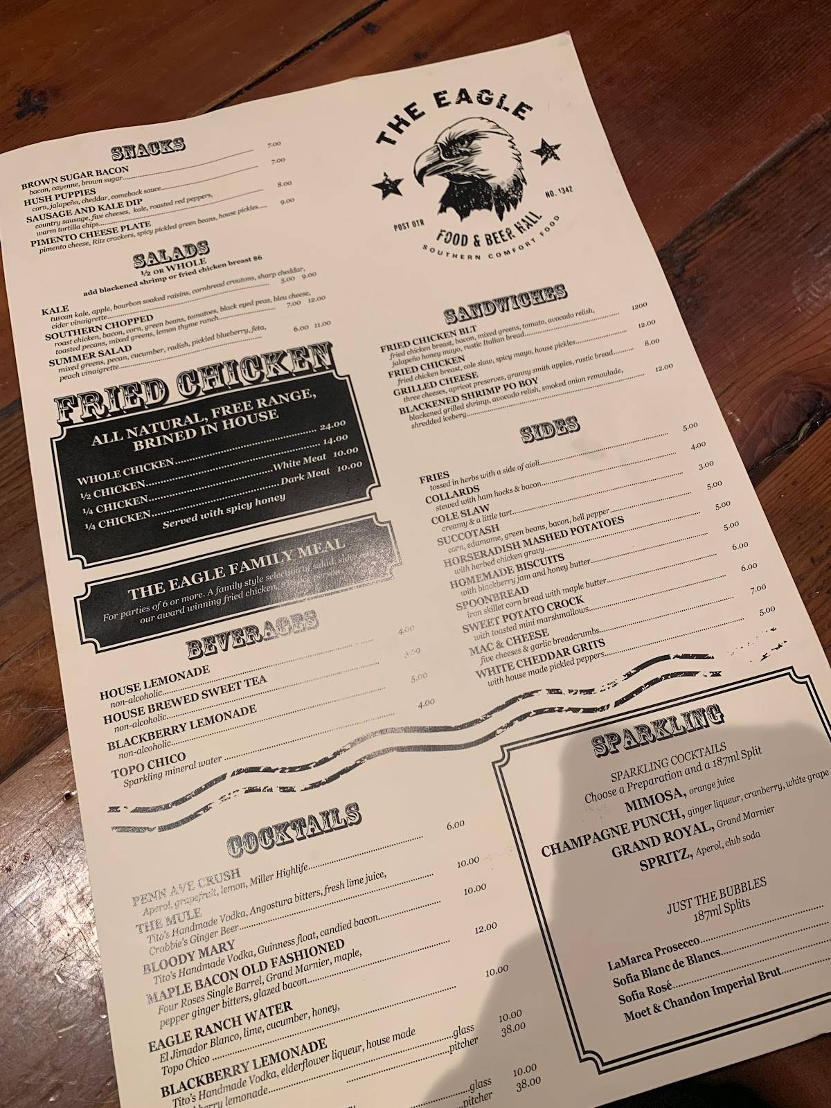 Menu at The Eagle Louisville restaurant, Louisville