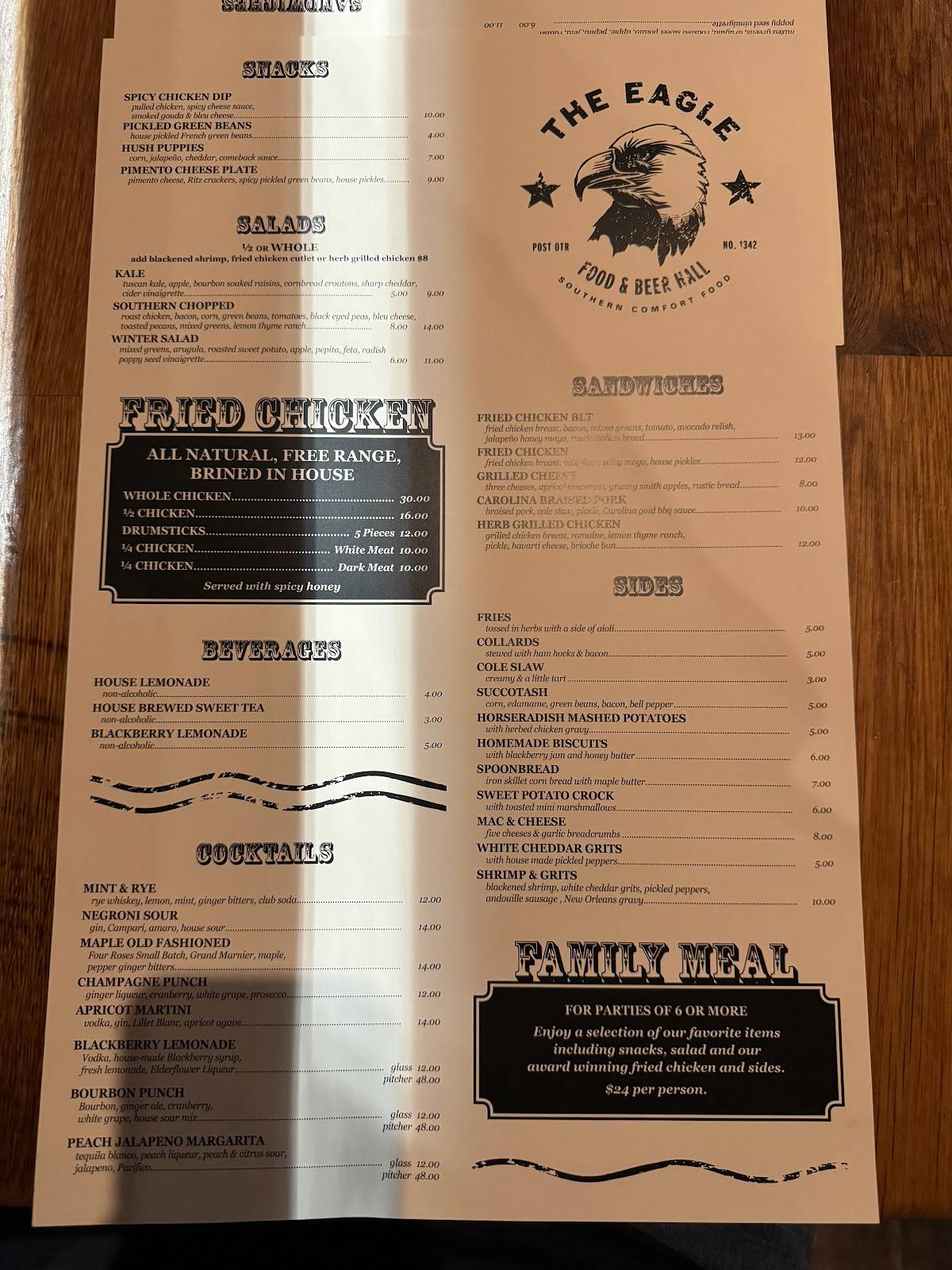Menu at The Eagle Louisville restaurant, Louisville